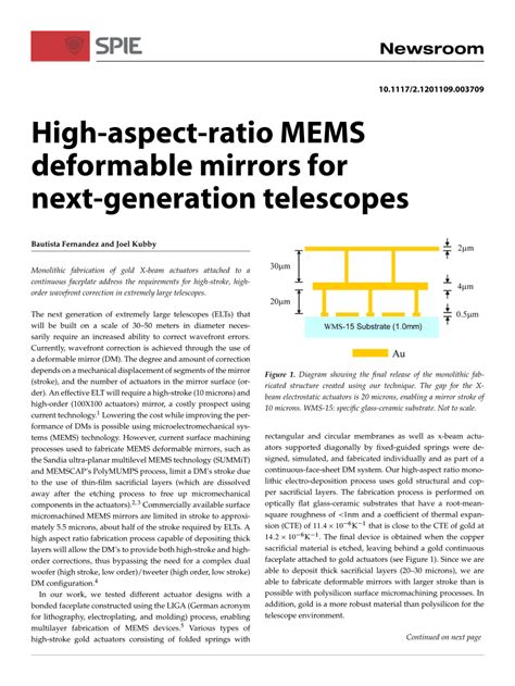 Pdf High Aspect Ratio Mems Deformable Mirrors For Next Generation