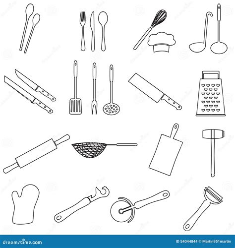 Home Kitchen Cooking Utensils Outline Icon Eps10 Stock Vector