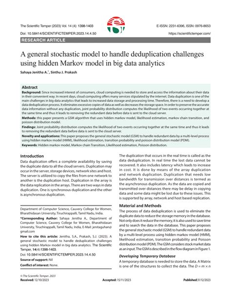 Pdf A General Stochastic Model To Handle Deduplication Challenges Using Hidden Markov Model In