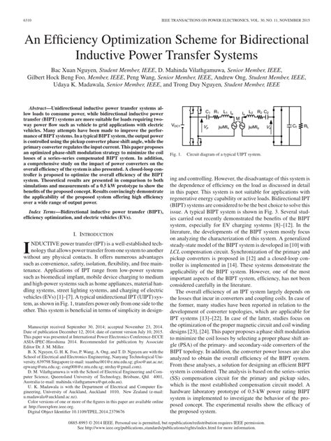 Pdf An Efficiency Optimization Scheme For Bidirectional Inductive Power Transfer Systems