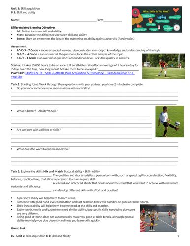 Igcse Pe Spec 2018 8 1 Skill And Ability Teaching Resources