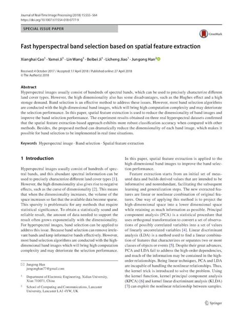 Pdf Fast Hyperspectral Band Selection Based On Spatial Feature 1 The Spatial Feature