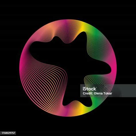 둥근 곡선 모양의 네온 색상의 빛나는 원형은 검은색 배경에 분리된 물결 모양의 역동적인 선이 있습니다 원형 프레임 라이트 프레임 미래 기술의 개념입니다 0명에 대한 스톡