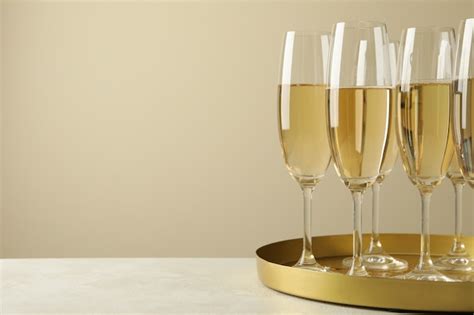 Premium Photo Tray With Glasses Of Champagne