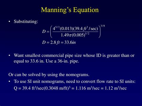 Ppt Module 3d Flow In Pipes Mannings Equation Powerpoint Presentation Id 1038694