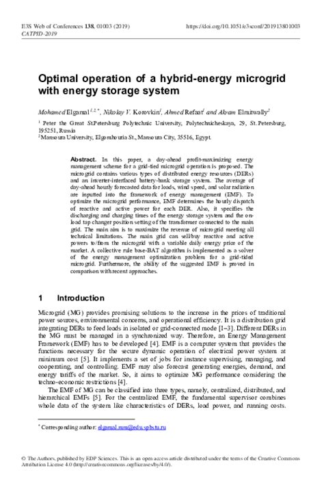Pdf Optimal Operation Of A Hybrid Energy Microgrid With Energy