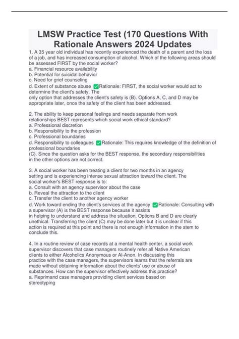 Lmsw Practice Test 170 Questions With Rationale Answers 2024 Updates Lmsw Stuvia Us