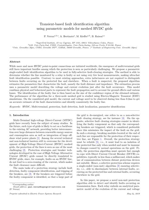 Pdf Transient Based Fault Identication Algorithm Using Parametric
