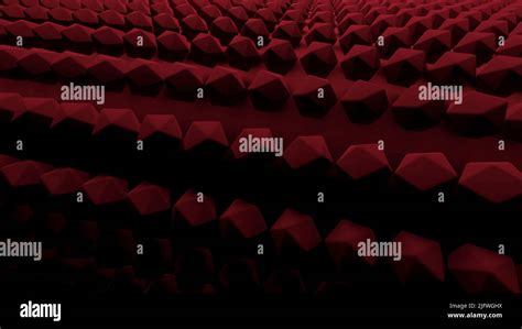 Abstract Rotating Red Bobbin Covered By Convex Polyhedrons Design Spinning Dark Red Surface