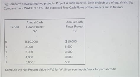 Solved Big Company Is Evaluating Two Projects Project A And