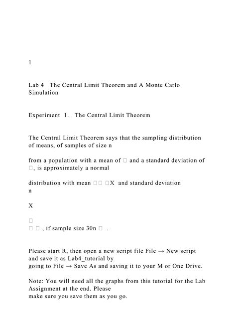 1 Lab 4 The Central Limit Theorem And A Monte Carlo Sidocx
