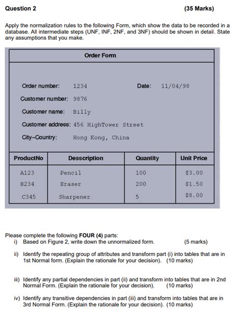 Solved Question 2 35 Marks Apply The Normalization Rules