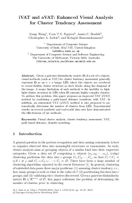 Pdf Ivat And Avat Enhanced Visual Analysis For Cluster Tendency