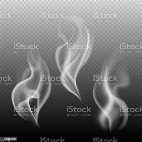 현실적인 연기 화이트 푸드 스팀 Hookah 뜨거운 차 커피 연기 질감 고립 에 검정 배경 벡터 세트 연기 물리적 구조에 대한