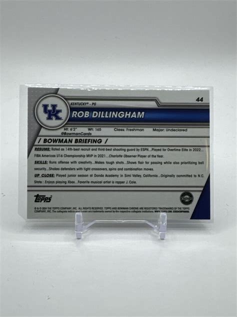 2023 24 Bowman Chrome U Rob Dillingham 1st Bowman Base 44 Kentucky