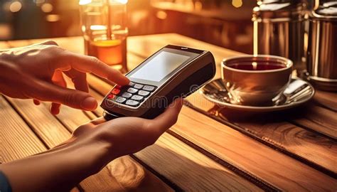 Person Using Cell Phone On Wooden Table Stock Illustration