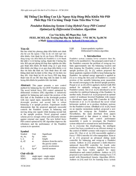 Pdf Pendubot Balancing System Using Hybrid Fuzzy Pid Control Optimized By Differential