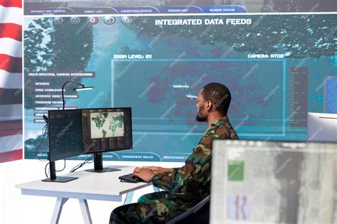 Military Officer In High Tech Control Center Engages In Cybersecurity Operations Premium Ai