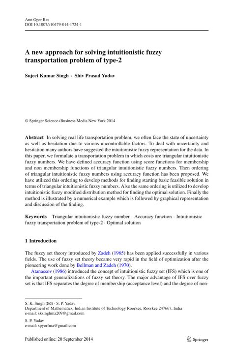 Pdf A New Approach For Solving Intuitionistic Fuzzy Transportation Problem Of Type 2