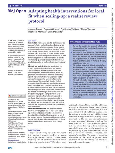 Pdf Adapting Health Interventions For Local Fit When Scaling Up A Realist Review Protocol