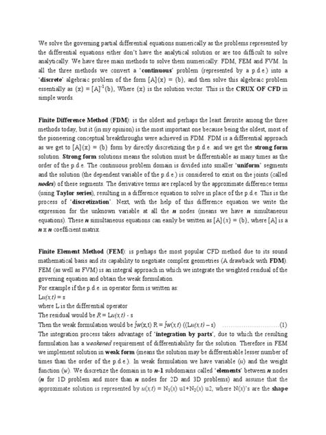 cfd methods fdm fem fvm pdf partial differential equation finite