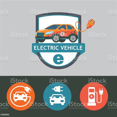 전기 자동차입니다 벡터 아이콘입니다 플러그와 차입니다 흰색 배경에 고립 벡터 아이콘의 집합입니다 0명에 대한 스톡 벡터 아트 및