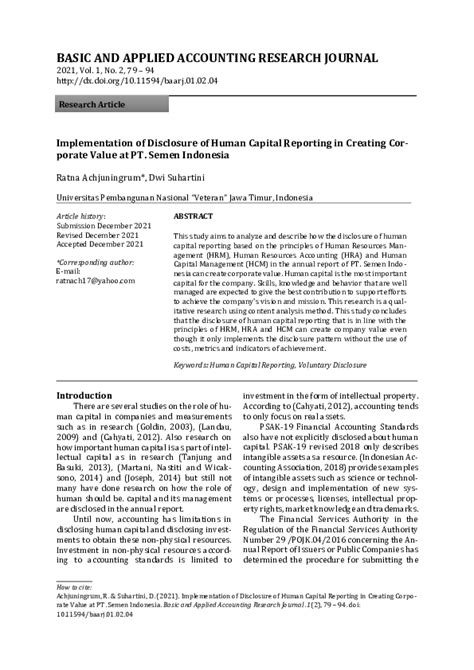 Pdf Implementation Of Disclosure Of Human Capital Reporting In