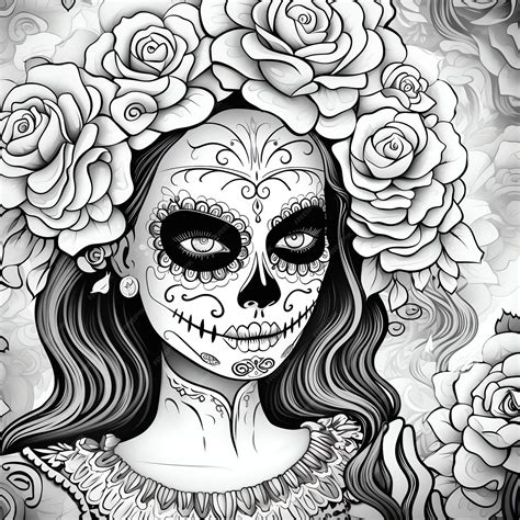 Libro Para Colorear En Blanco Y Negro Catrina Dia De Muertos Mexicano