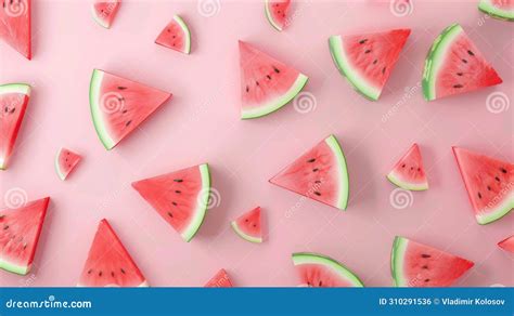 Realistic Watermelon Cone Pieces In A Seamless Pattern On A Pastel Pink