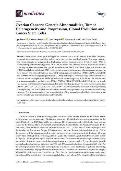 Ovarian Cancers Genetic Abnormalities Tumor Heterogeneity And