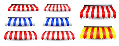 차양 빈티지 스타일 또는 평면 디자인 키오스크 상업 컨셉으로 고립되거나 줄무늬 차양 선쉐이드 또는 프론트 스토어의 현실적인 차양