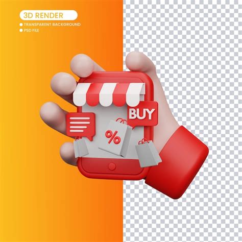Premium Psd 3d Rendering Of Ecommerce With Hand For Social Media