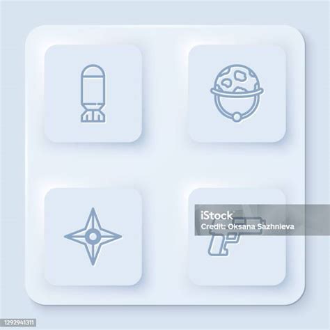 세트 라인 항공 폭탄 군사 헬멧 일본 닌자 수리켄과 권총 또는 총 흰색 정사각형 버튼 벡터 강철에 대한 스톡 벡터 아트 및 기타 이미지 Istock