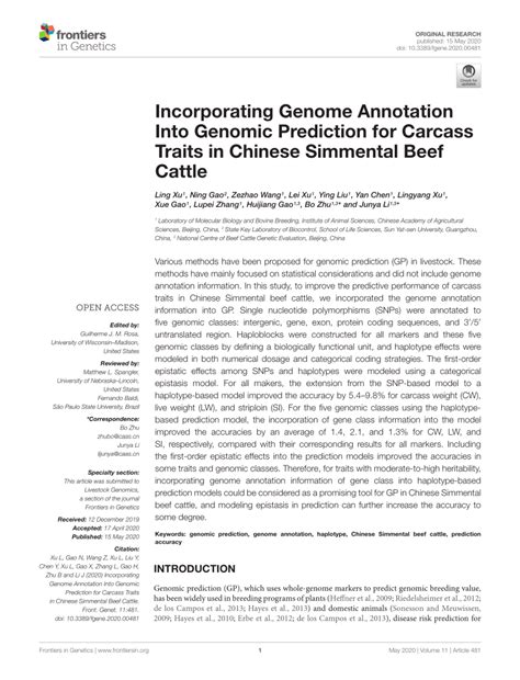 Pdf Incorporating Genome Annotation Into Genomic Prediction For Carcass Traits In Chinese