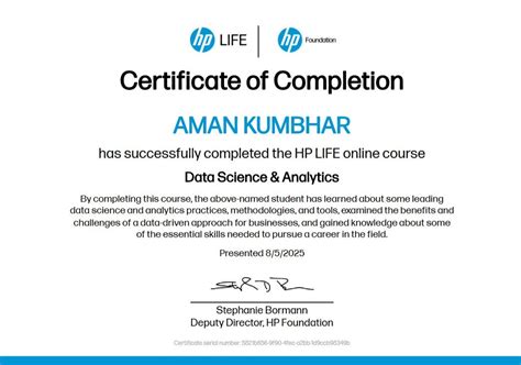 Just Earned My Hp Life Data Science And Analytics Certification Strengthening My Skills In