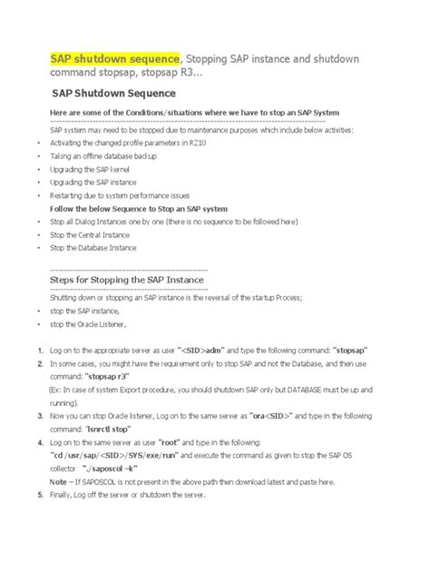 Sap Shutdown And Startup Sequence Pdf Operating System Booting