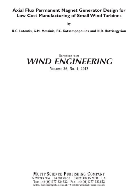 Pdf Axial Flux Permanent Magnet Generator Design For Low Cost Manufacturing Of Small Wind Turbines