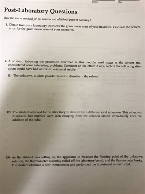 Section Post Laboratory Questions Use The Spaces