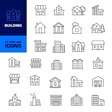 Premium Vector Building Icon Building Line Icon Set Building Symbol Set