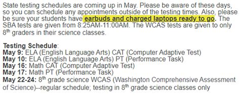 Reminder State Testing Tuesday And Wednesday