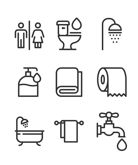 욕실 및 화장실 라인 아이콘 스 일러스트레이션 프리미엄 벡터