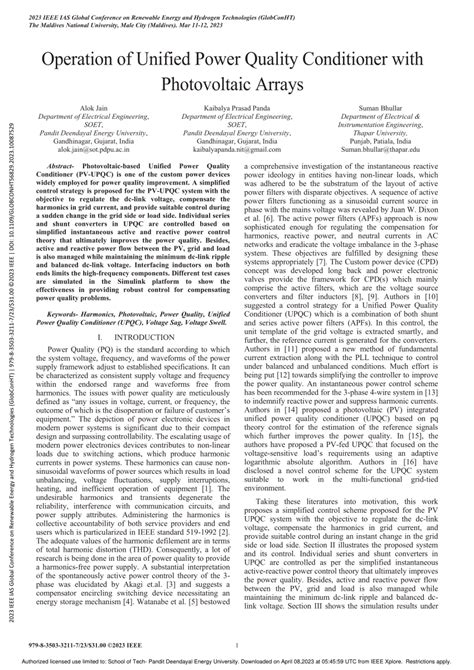 Pdf Operation Of Unified Power Quality Conditioner With Photovoltaic Arrays