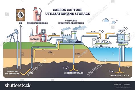 Carbon Capture Utilization Storage System Description Stock Vector