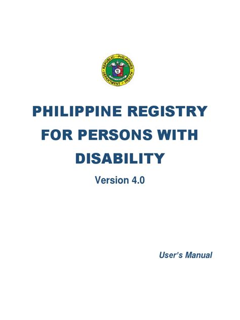 Philippine Registry For Persons With Disability U Sers Manual Pdf