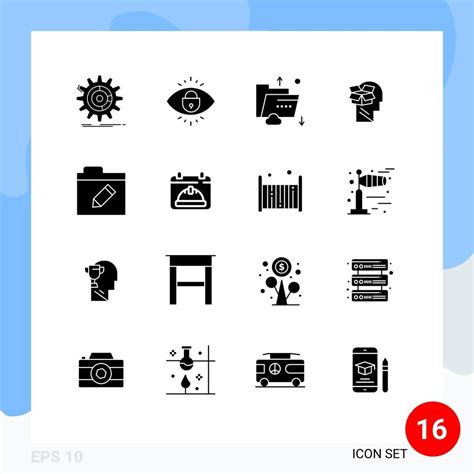 Set Of 16 Vector Solid Glyphs On Grid For User Unbox Lock Box Multimedia Editable Vector Design