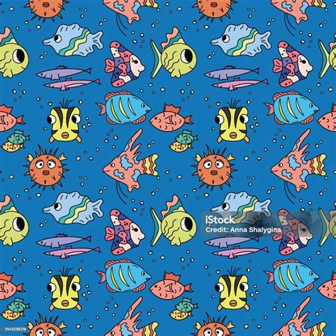 바다 패턴입니다 귀여운 해양 생물은 물고기와 함께 매끄러운 배경 아이들을 위한 다채로운 반복 벡터 삽화 바다 패턴 0명에 대한 스톡 벡터 아트 및 기타 이미지 Istock