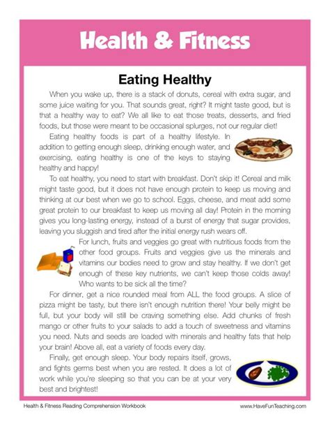 Reading Comprehension Worksheet Eating Healthy