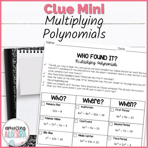 Multiplying Polynomials Clue Mini Mystery Activity Made By Teachers