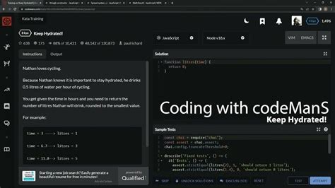 codewars 8 kyu keep hydrated javascript youtube