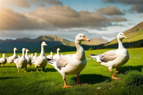 Premium Ai Image A Group Of Ducks Are Standing In A Field With